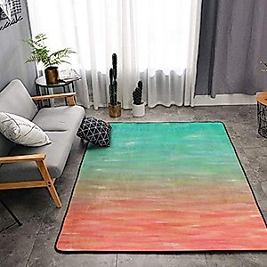 NiYoung Premium Durable Thick Area Rug Luxury Non-Slip Large Rugs Bedside Mats Home Decor Carpet for Bedroom Nursery Living Room Playroom - Blue Peach Coral Turquoise Watercolor Teal Orange Aqua