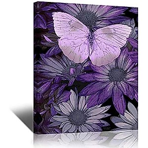 Purple Butterfly Painting Giclee Print on Canvas, Stretched and Framed, Modern Home Decoration for living room, bedroom, bathroom decor Wall Art,12 By 16Inch,Ready To Hang