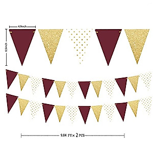 Graduation Party Decorations 2023 Maroon Gold/Birthday Party Decorations for Women Burgundy Gold Polka Dot/2pcs Triangle Bunting Banners for Burgundy Gold Birthday Party/Rustic Wedding Decorations