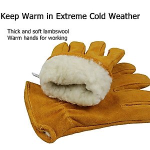OZERO Work Gloves Winter Insulated Snow Cold Proof Leather Glove Thick Thermal Imitation Lambswool - Extra Grip Flexible Warm for Working in Cold Weather for Men and Women (Gold,Large)