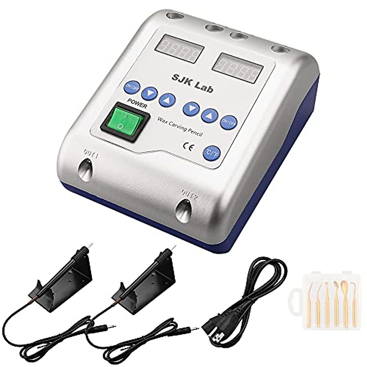 LVCHEN Dental Electric Waxer - SJK Wax Carving Pencil for Model Sculpting with Double Pens & 6 Wax Tips Dental Lab Equipment Wax Tools