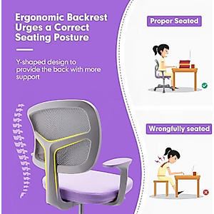 FUTADA Kids Desk Chair, Height Adjustable Children Study Chair w/Lumbar Support, Swivel Mesh Seat, Universal Casters, Ergonomic Kids Task Chair for Boys Girls Aged 3-10, Home, School, Office (Purple)