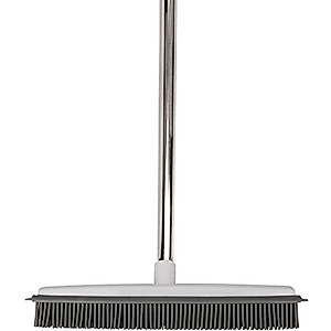 Rubber Broom with Handle, Broom Rubber Bristles Removing Animals Cats Dogs Hair for Floors for Carpets Tiles Windows and Gardens White