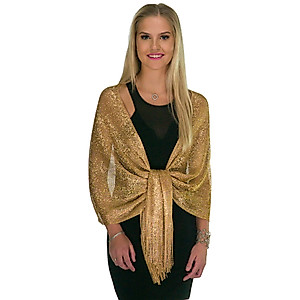 ShineGlitz Shawls and Wraps for Evening Dresses, Metallic Glitter Shawls for Women, Sparkling Wedding Metallic Gold Shawl Gift