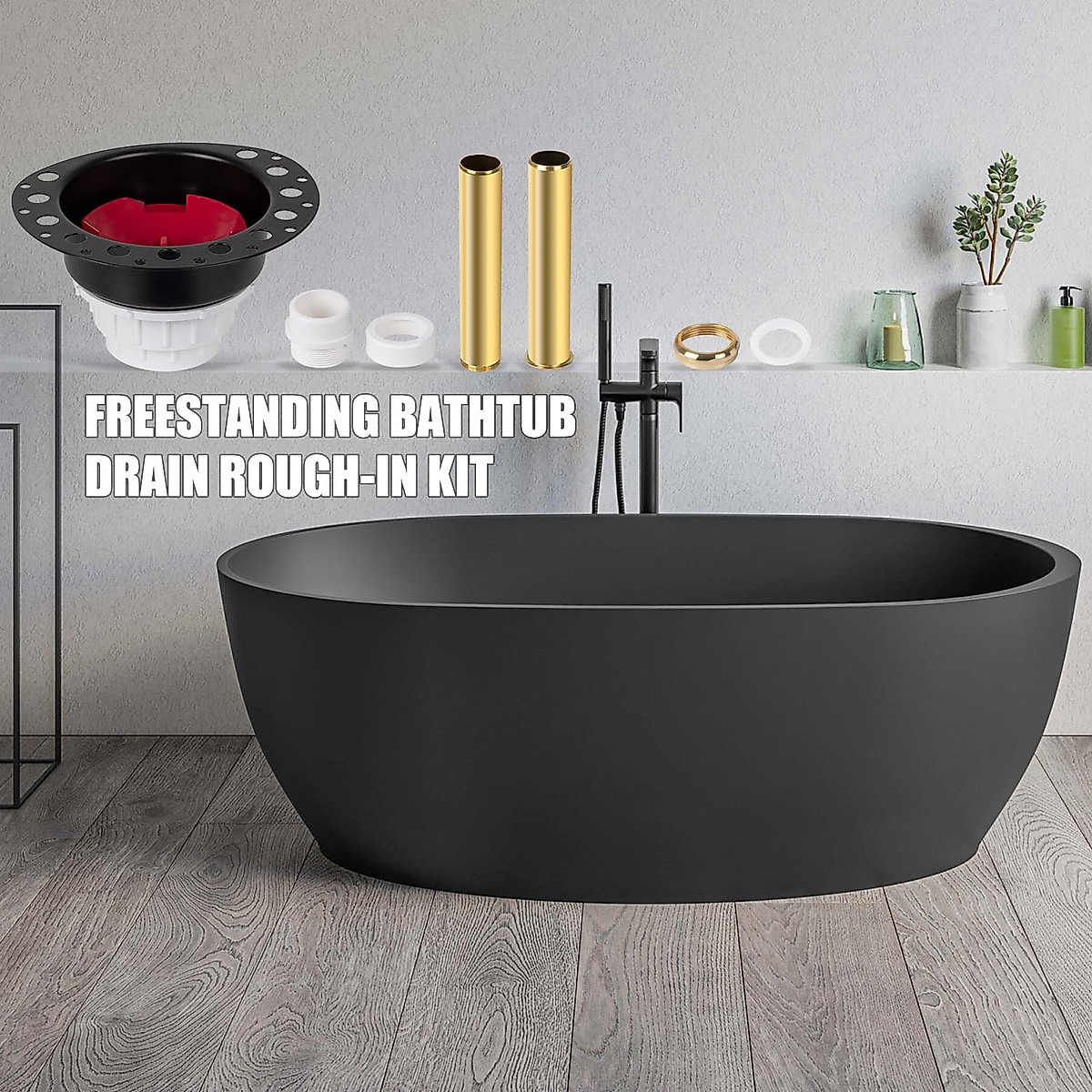RANSOTO Freestanding Bathtub Drain Rough-in Kit with Brass Tail Pipes and Plastic Adapter Compatible with Island Bathtub, Standard bathtub, Floor Mounted Bathtub and Copper Bathtub