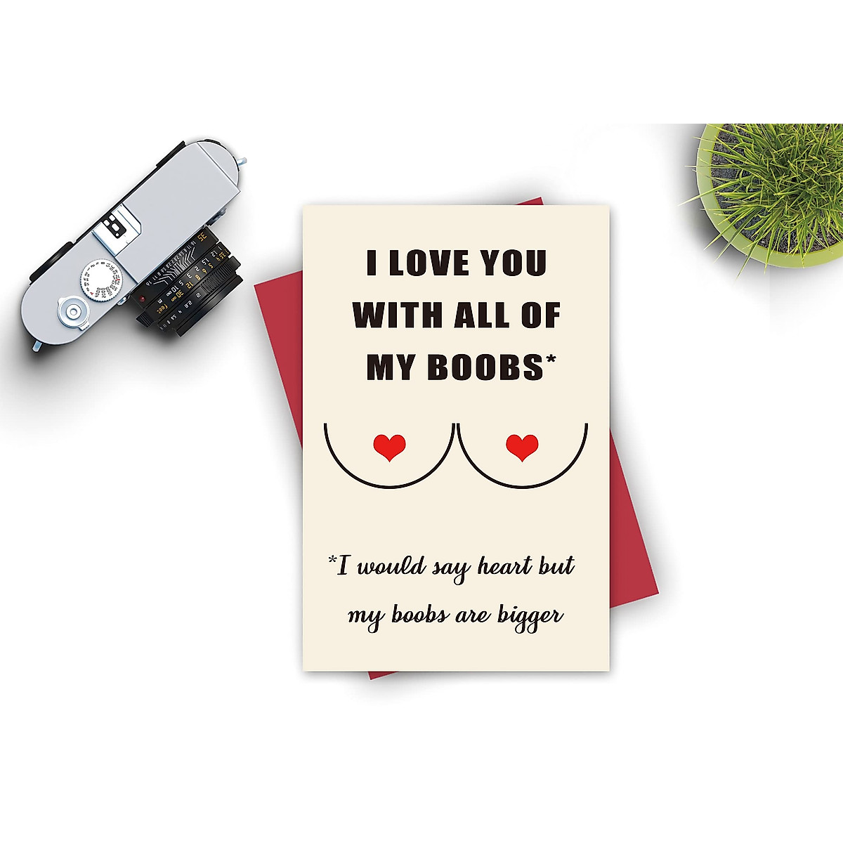 Yerasiw Funny Anniversary Card, Birthday Card with Envelope, Love You with All of My Bo*bs Card for Boyfriend Husband Him