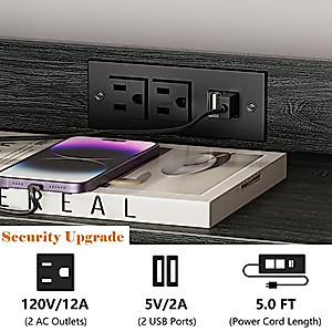 Furnulem Nightstand Set of 2, End Table with Charging Station, Industrial Bedside Tables with USB Ports & Power Outlets, 3 Fabric Drawer Dresser with Shelf for Bedroom, Living Room, Black Oak