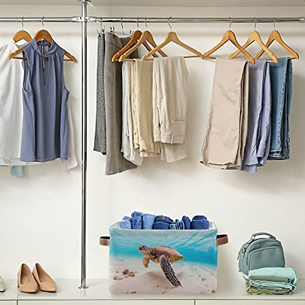 TropicalLife Rectangular Storage Bin Cube Turtle Sea Ocean Foldable Organizer Basket with Handles, Hawaii Beach Animal Collapsible Storage Box for Kids Toy Shelf Closet Nursery