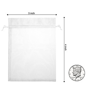 100PCS White Organza Jewelry Bags Drawstring 3 x 4 inch, Little Mesh Gift Pouches Mini Candy Organza Bags for Small Presents Jewelry Earrings Candy Treat Wedding Party Favors Mesh Pouch