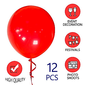 Red Balloons 18 Inch 12 Pack Large Latex Party Balloons Round Helium Balloon for Christmas Wedding Birthday Valentine's Day Engagement Anniversary Festival Party Decorations (Red Balloons 18 inch)