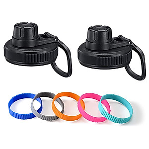 Vmini Spout Lid, Compatible with Hydro Flask Wide Mouth Sports Water Bottle, 5 Different Color Rubber Rings, Big Handle, Easy to Carry, Compatible with Most Wide mouth bottle - Black - 2 PACK