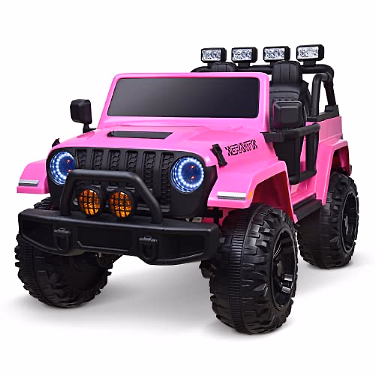 Joywhale 24V 2 Seater Kids Ride on Car Truck 4WD Battery Powered Motorized Easy-Drag Truck, with 4x75W Powerful Engine, Soft Braking, Remote Control, Suspension & Free Car Cover, 2023 New Model, Pink