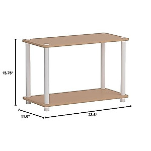Furinno Turn-N-Tube 2-Tier Shelves/End Tables Set, 2-Pack, Beech/White