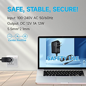 UL Listed 12V 1A 10ft Power Supply Adapter, Regulated 12Volts 1000mA 12W AC Adapter Charger Replacement for LED Strip Light Keyboard BT Speaker Router CCTV Camera Webcam DVR NVR and More