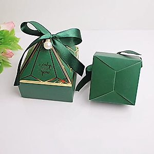 50pcs Green Gem Tower Birthday Wedding Party Favor Boxe with Ribbon Bead Gift Bags Chocolate Candy and Packaging Gift Boxes Bridal Shower Baby Shower