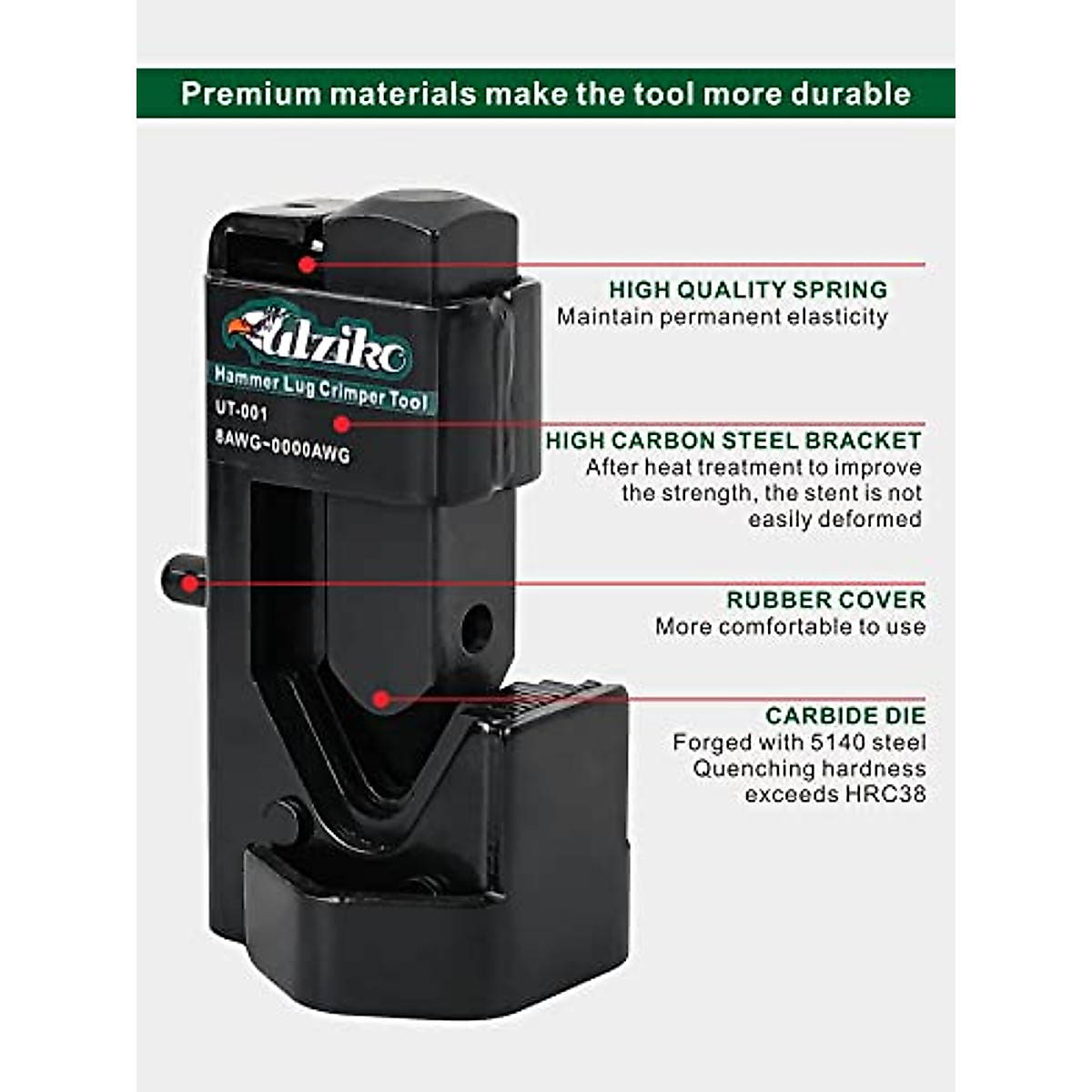 UTZIKO Hammer Lug Crimper Tool for 8 AWG - 0000 AWG Battery and Welding Cables