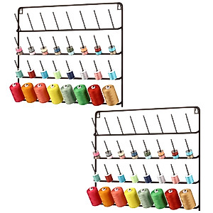 Thread Rack 32 Spools Wall Mounted Metal Sewing Thread Holder Thread Organizer with Hanging Tools for Large Thread Home Sewing Embroidery 2 Pack