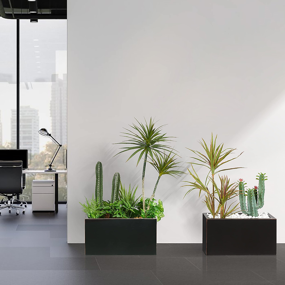 Wallowa Metallic Heavy Rectangle Planter Box for Outdoor/Indoor 25Lx11Wx13H Inches 22Pounds Black