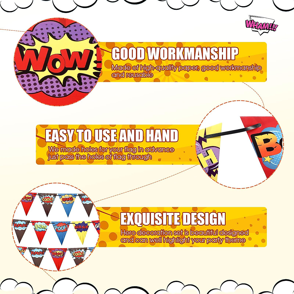 Breling 8 Pcs Hero Birthday Party Banner Hero Birthday Party Decorations Hero Paper Pennant Banner Garland Decor for Kids Boys Birthday Party Supplies Baby Shower Wall Decoration