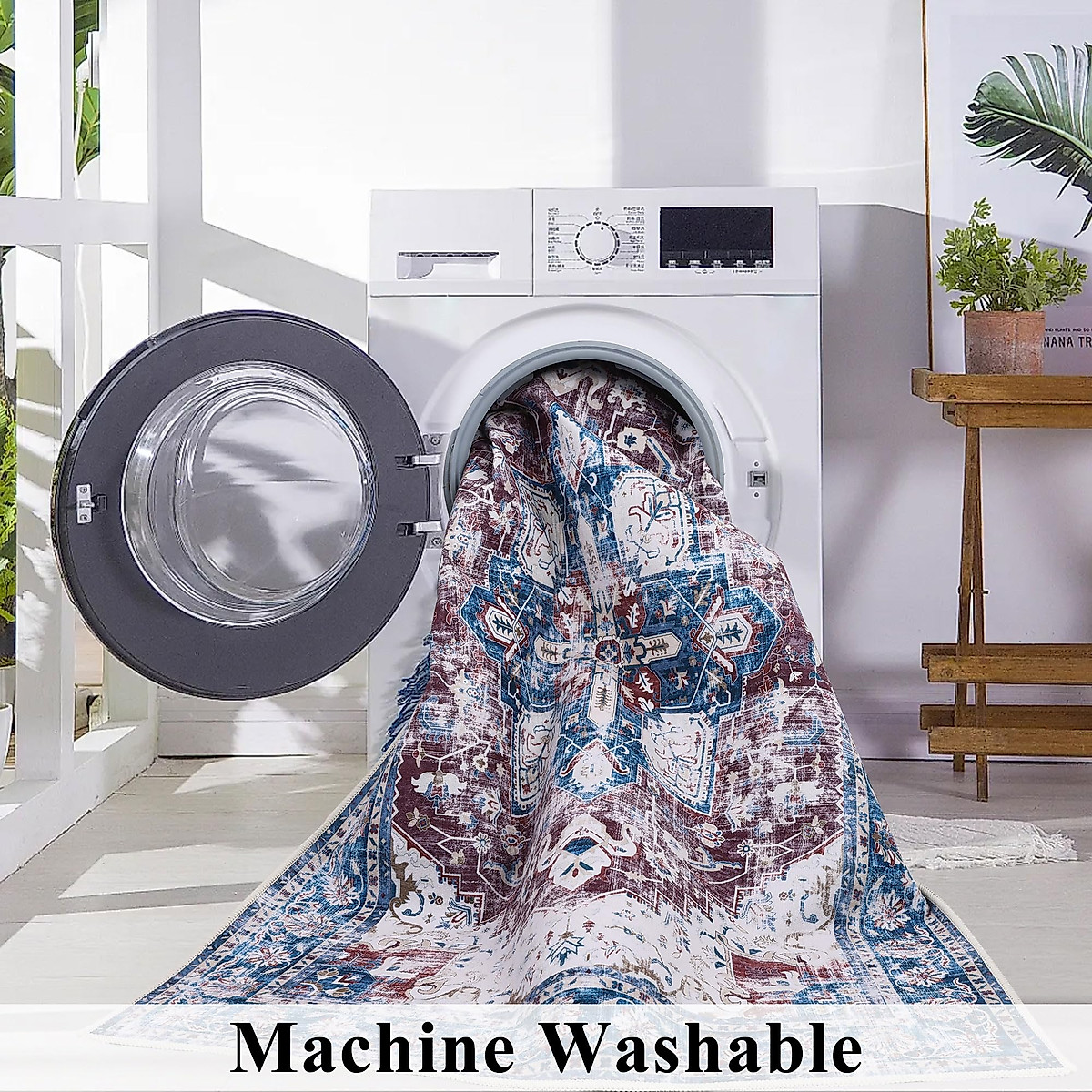 Topotdor Washable Rugs 6x9 Vintage Area Rugs Non-Slip Area Rugs Low Pile Floor Carpet Printed Soft Durable Stain Resistant Foldable Rugs Living Room Dining Room Bedroom,Burgundy