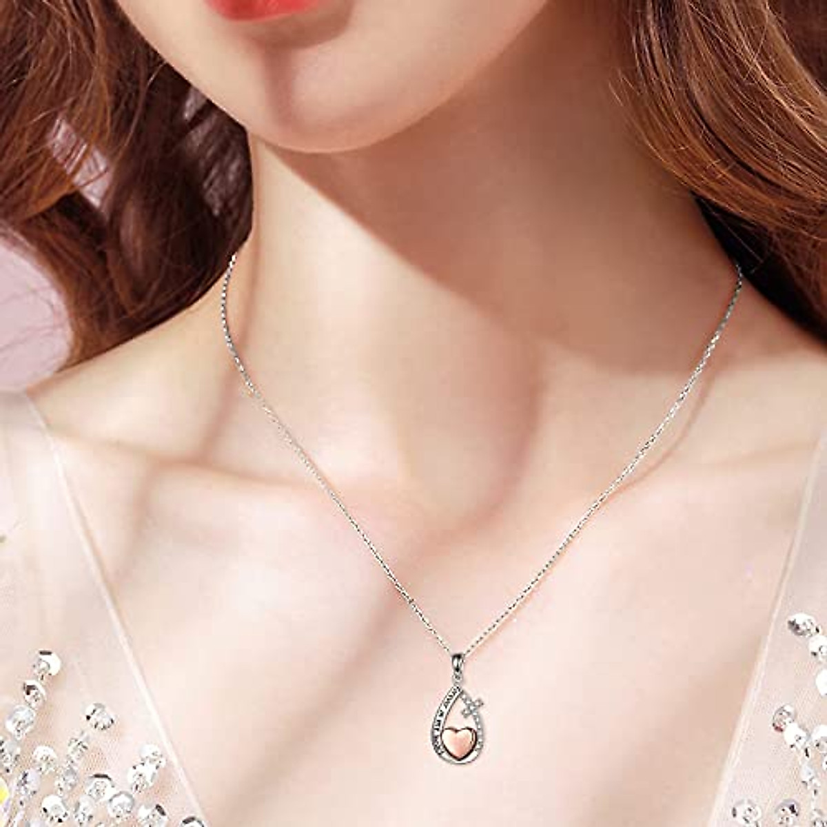 HUKKUN Urn Necklace for Women Sterling Silver Rose Gold Heart Cremation Jewelry for Ashes Teardrop Memorial Gift for Mother