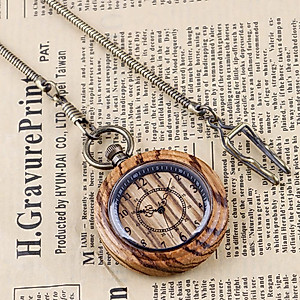 Tiong Dad Gifts for Fathers Day Handmade Bamboo Wooden Pocket Watches for Men with Chain Analog Quartz Gifts for Fathers Day,Birthdays(Brown)