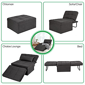 PORWEY Sleeper Chair Bed, 4-in-1 Convertible Futon Ottoman bed Sleeper, Foldable Sofa Couch with Adjustable Backrest for Guest Room/Office Living Room, No Assembly Required, 36” Width,Gray