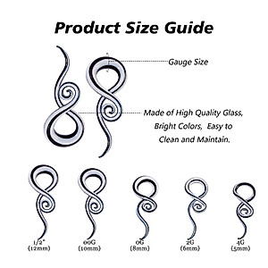 Qmcandy 2 Pieces Glass Spiral Tapers Glitter Twist Stretchers Ear Gauges 00g Black Lines