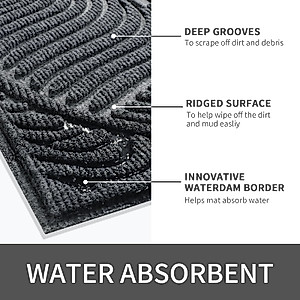 Yimobra Front Door Mat Outdoor Entrance, Ultra Water Absorbent, Heavy Duty Patio Guard Welcome Matt, Non-Slip Rubber Backing, Easy Clean Shoe Scraper, Indoor, Entryway, 47x24 Inch, Dark Grey