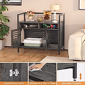 Homieasy Litter Box Enclosure, Cat Litter Box Furniture Hidden, Cat Washroom Cabinet with Lockable Louvered Door and Cat Scratch Pad, Black Oak