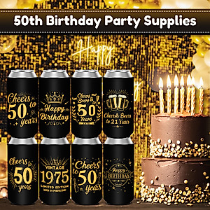 Slim Can Cooler Sleeves 12 Pack, Neoprene Skinny Can Coolers for 12 oz Standard Cans Cup,50th Birthday Party Favor Decorations for Men Women Funny Party Supplies (50th Birthday Party)