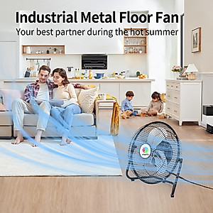 YRWTO 9 Inch Floor Fan, 3 Speed Stainless Steel Industrial Fan, High Velocity Floor Fan with 180° Adjustable Tilt, Portable Quiet Table Fan for Home Bedroom Living Room Office