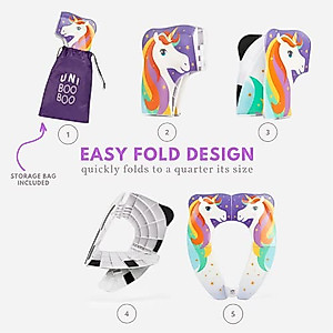 UNI BOO BOO Travel Potty Seat - Portable and Foldable Toddler Kids Toilet Training Seat for All Toilets - with Splash Guard and Rubber Pads - Free Kids Travel Bag for Boys and Girls (Unicorn)