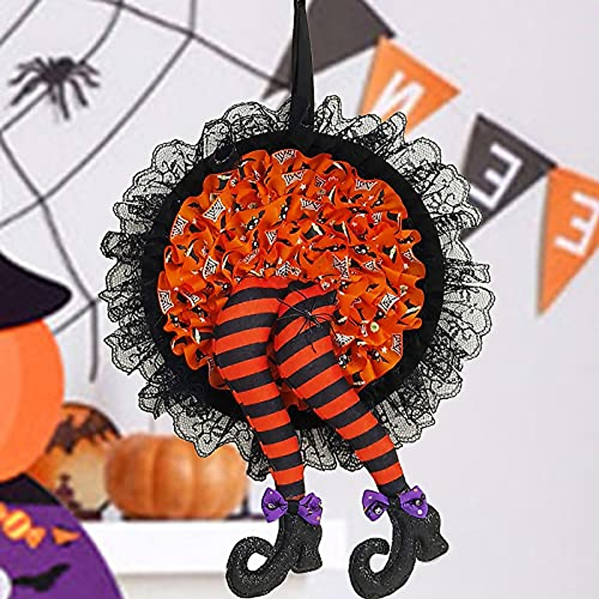 Halloween Door Wreaths Pumpkin Wreaths, Halloween Wreaths Hello Sign Leg Props Pinecone Pumpkins Artificial Rusty Birch Leaves Welcome Sign Party Halloween