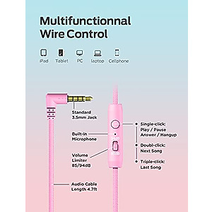 iClever [2 Pack Kids Headphones with Microphone, Safe Volume Limited 85dB/94dB - Wired Headphones for Kids Boys Girls, Foldable Headphones for Online School/Travel/iPad, Black&Pink