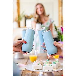 Vinglacé Stainless Steel Stemless Champagne Flute- Insulated Sparkling Wine Tumbler with Glass Insert, 6 oz, White