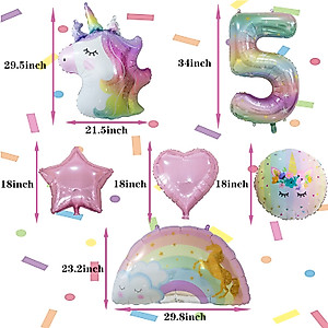 Unicorn Balloons Unicorn Birthday Party Decorations for Girls with Heart Star Rainbow Balloons Wedding Baby Shower Unicorn Party Supplies (Number 5)