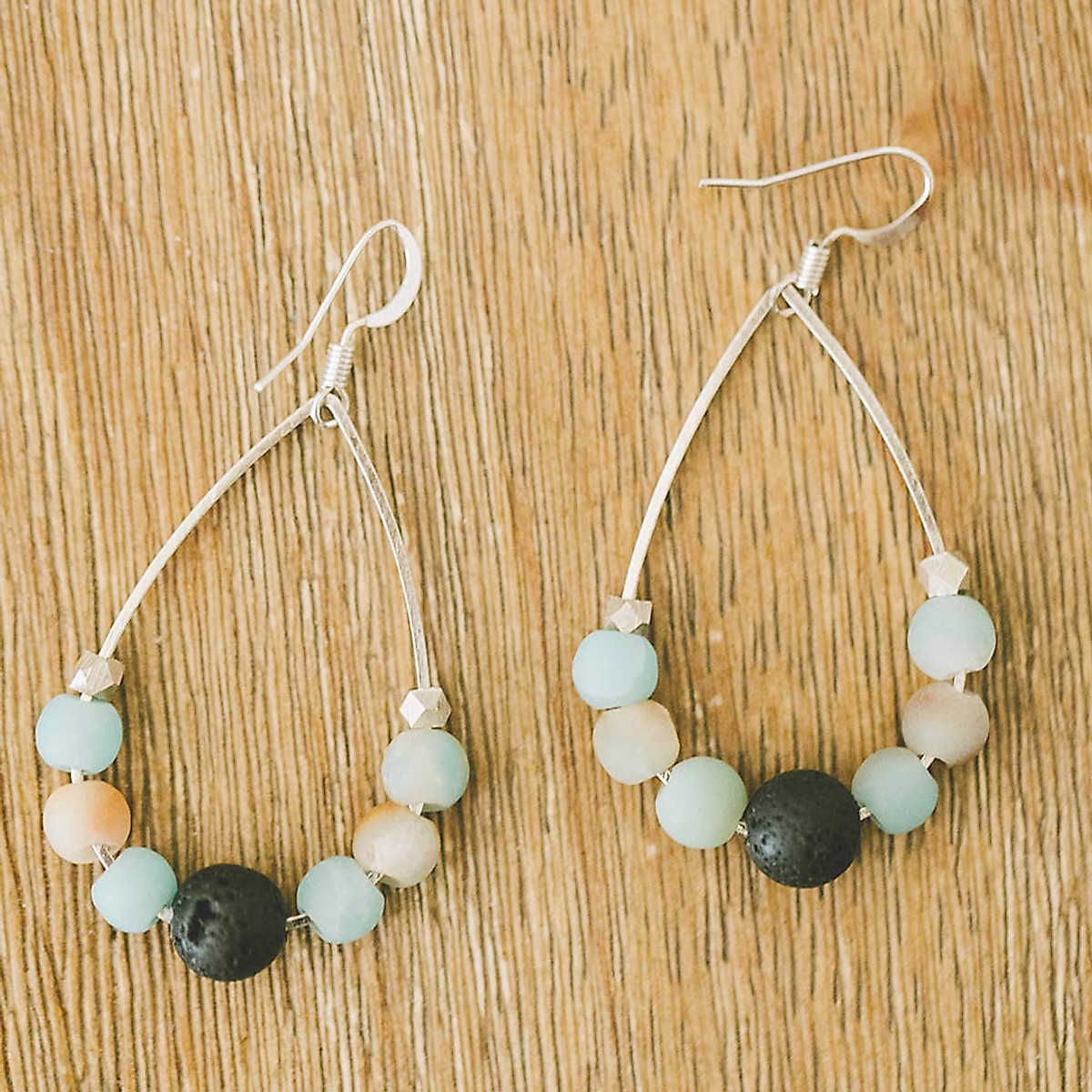 Subherban Essential Oil Earrings - MERMAID Aromatherapy Hoop Earrings with Lava Rock - Anti Stress & Anxiety Amazonite - Handmade Jewelry - Gifts for Women