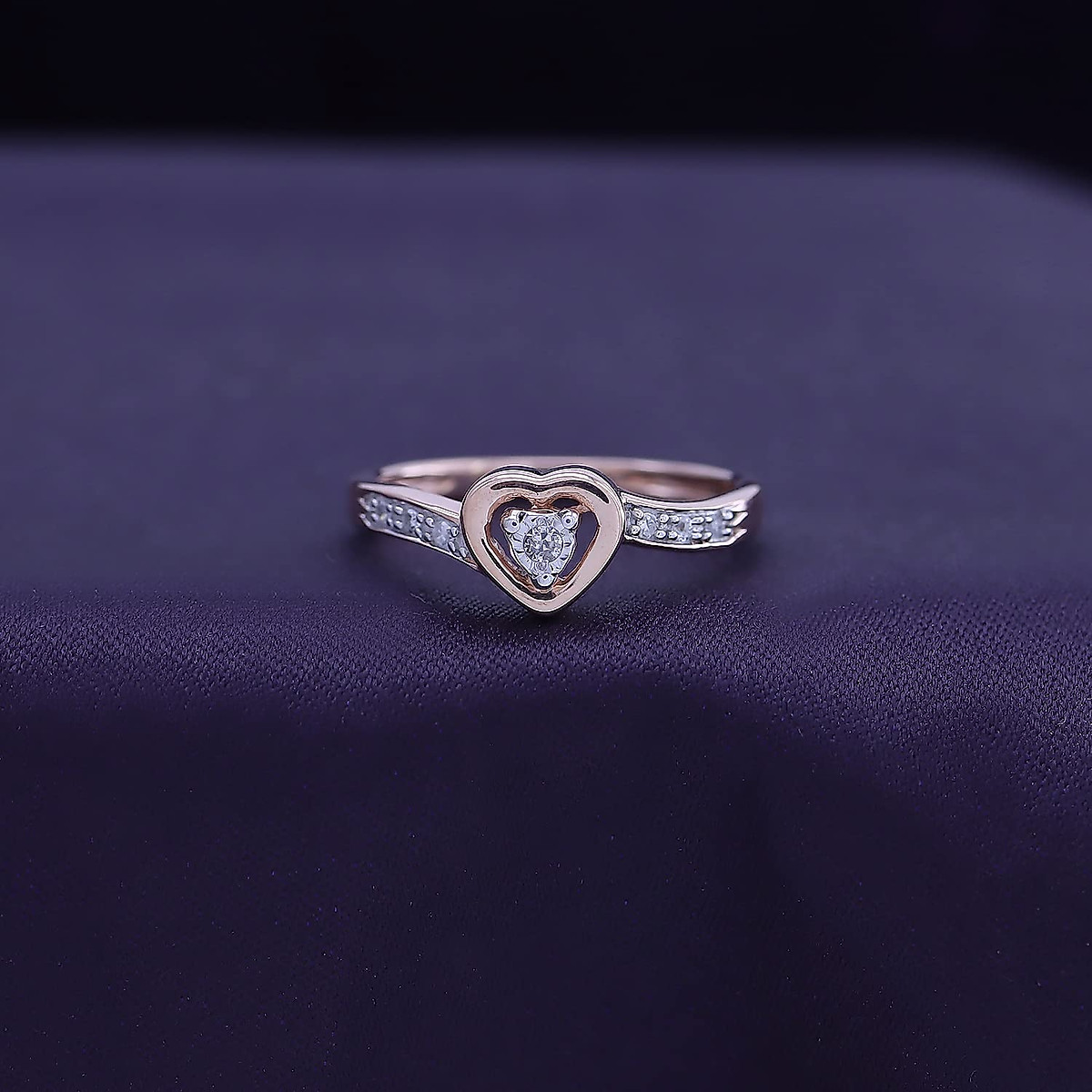 AFFY 14k Rose Gold Over Sterling Silver 1/20 Carat Round Cut Real Diamond In Heart Shaped Promise Ring Jewelry For Womens Ring Size-4.5…