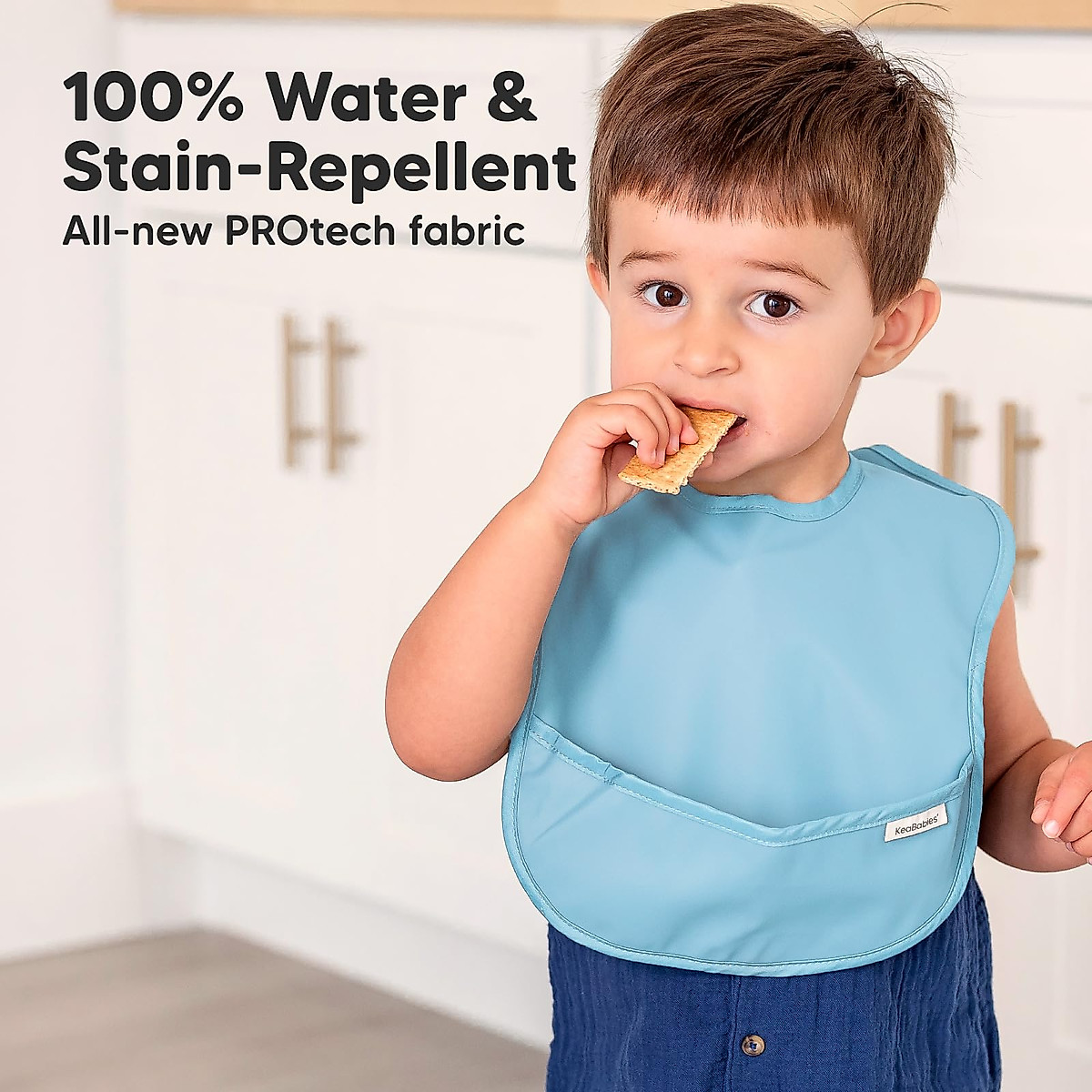 3-Pack Waterproof Baby Bibs for Eating - Lightweight Baby Bib with Food Catcher, Mess Proof Toddler Bibs, Waterproof Bibs for Baby Boys, Baby Girls, Feeding Bibs, Drool Bibs, Baby Food Bibs (Ocean)