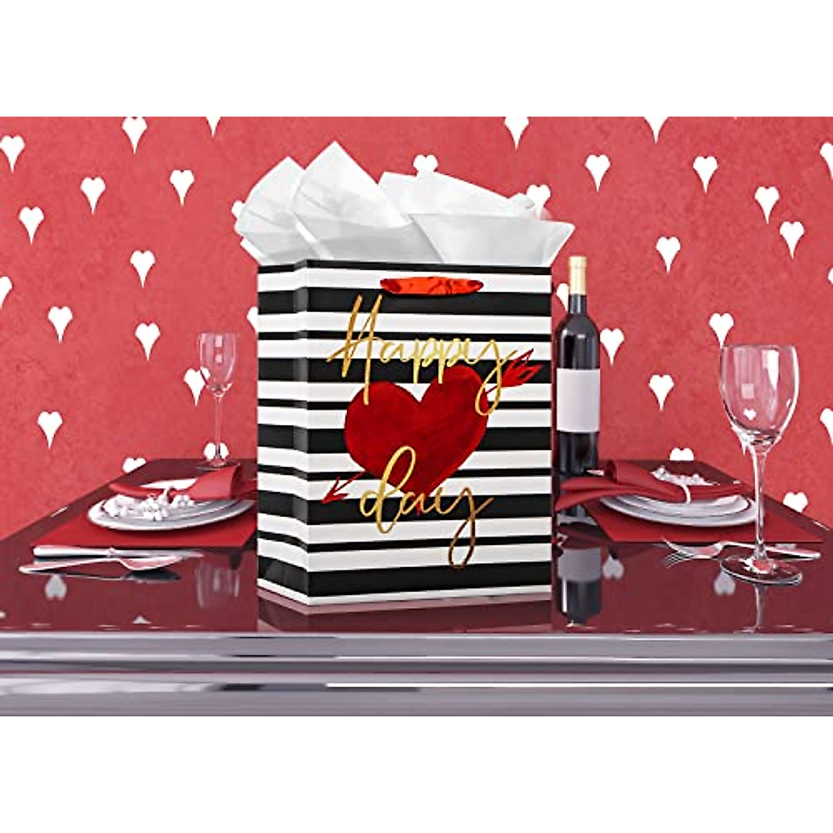 FaCraft Valentines Gift Bags with Handles 13" Large Valentines Day Gift Bag for Boyfriend Kids Happy Day Gift Bag with Tissue Paper for Her Him Men Wife Anniversary Weddings Bridal Shower Gift Bag