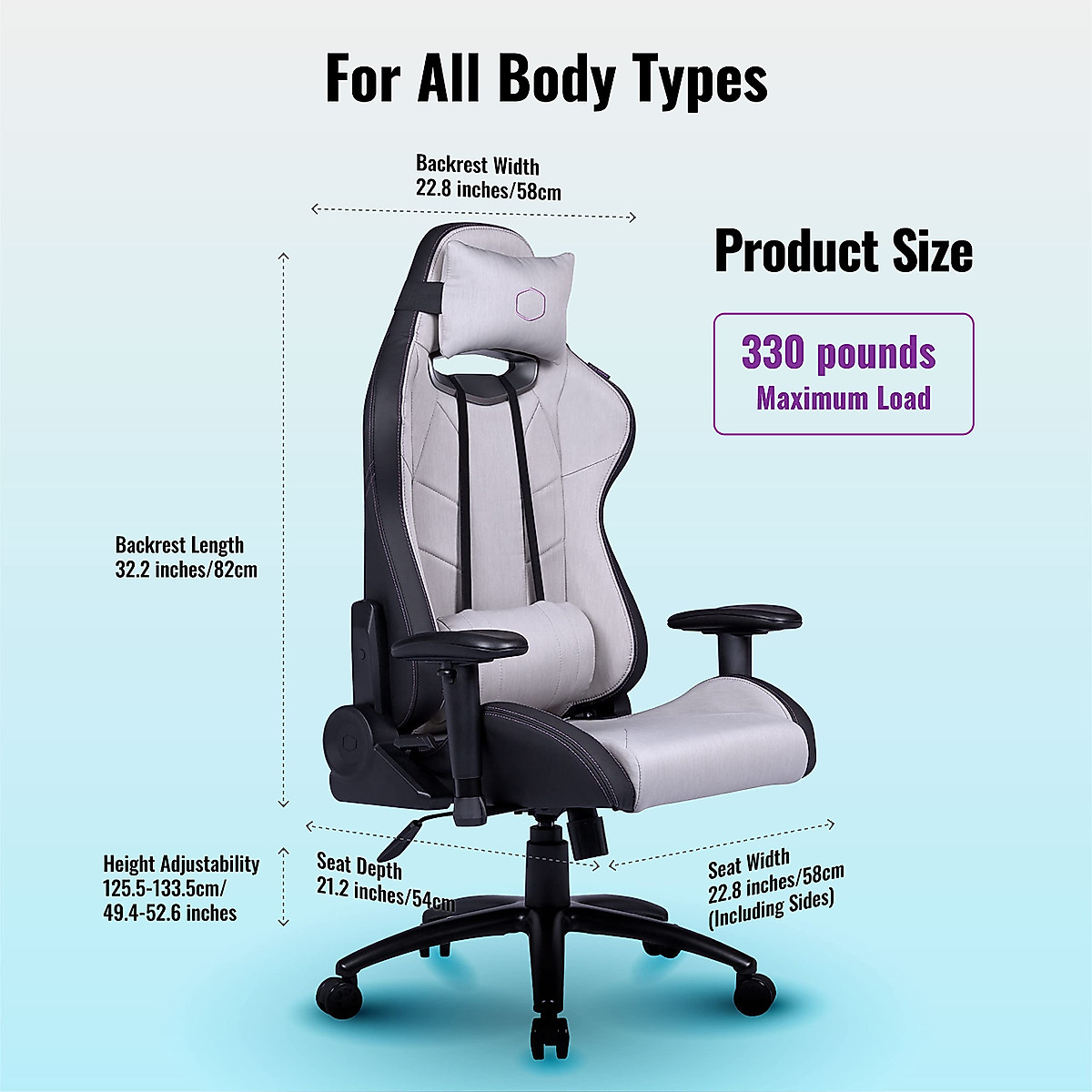 Cooler Master Caliber R1S Gaming Chair for Computer Game, Office and Racing Style Gamer, Comfy Ergonomic Reclining High Back Desk Chairs with Arms & Seat Adjustment Lumbar Support - Rose Gray