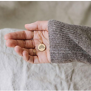 Fremttly Rainbow Initial Necklaces, 14K Gold Plated Disc Coin Letter Necklace Hand Stamped Rainbow Bridge Pendant Charm Necklaces for Women Girls NK-Rainbow