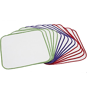 OsoCozy Flannel Cloth Baby Wipes - Reusable & Washable Saves Money - White 100% Cotton - Soft and Durable - Colorful Stitching - 8 x 8 inches, 15 Count (Pack of 1)