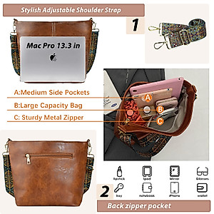 Huwzder Hobo Bags Vegan Leather Crossbody Bag Guitar Strap Shoulder Purses with Zipper Handbags for Women (Brown)