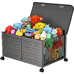 PHINOX Toy Box Storage, Toy Chest Toy Organizers and Storage Bins, Large Toy Box for Boys Girls, 70L Toy Storage Organizer with Wheels, Collapsible Metal Kids Toy Storage for Nursery, Playroom,1 Pack