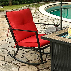 BALI OUTDOORS Patio Rocker Chair Rocking Chairs 2 Piece Modern Outdoor Furniture Red Thick Cushions, Black Steel Frame