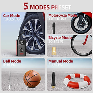 BDO 150 PSI Portable Air Compressor Pump for Car, Motorcycle, E-Bike - Tire Inflator with Pressure Gauge and 2X Inflation Cord