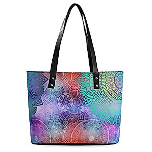 Womens Handbag Colorful Pattern Leather Tote Bag Top Handle Satchel Bags For Lady