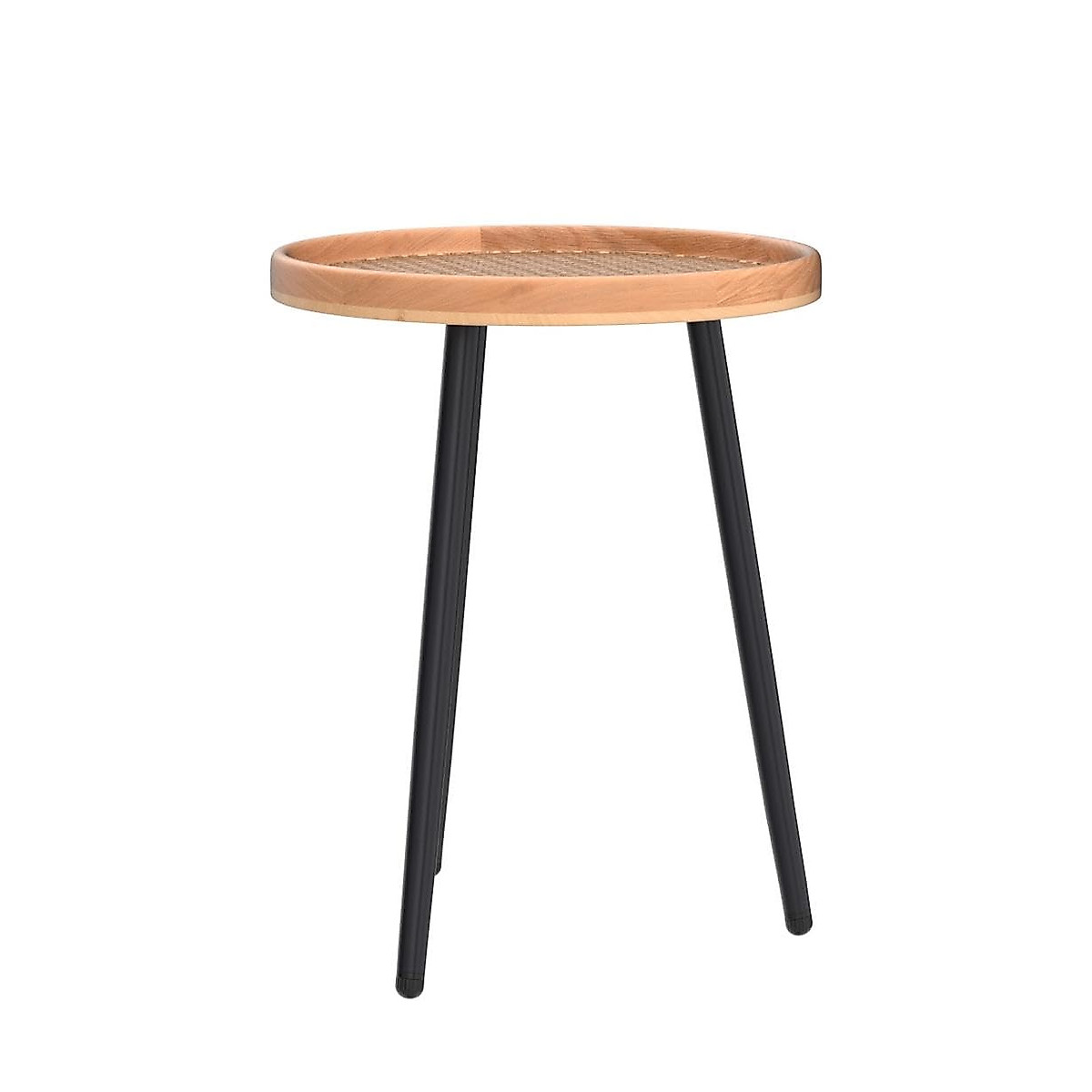 LITA Rattan Log Desktop Round Side End Table, Nightstand/Small Tables, Indoor Outdoor Wooden Tray Table with Metal Stand End Table for Living Room Bedroom Office Small Spaces